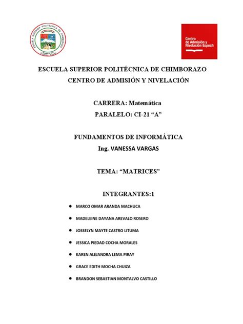 Trabajo Grupal Matrices Y Vectores Pdf Cadena Informática