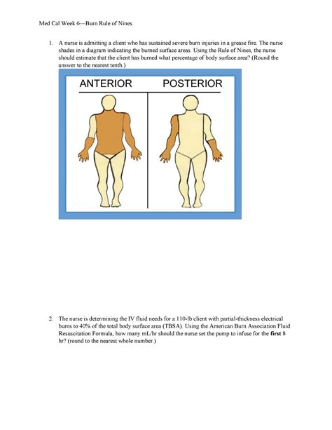 Med Cal Week 6 Burn Rule Of Nines A Nurse Is Admitting A Client Who