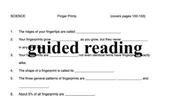 FOSS SCIENCE 3rd Grade STRUCTURES OF LIFE Fingerprints
