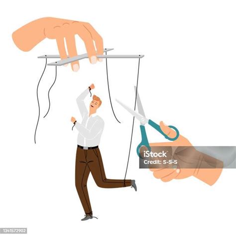 조작 분리 인간 인형 출시 사업가 해방 사무실 직원 꼭두각시 무료 고용주 조작 문자열 가위 브레이크 벡터 일러스트 마리오네트에