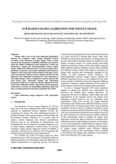 Pdf Svr Based Color Calibration For Tongue Image