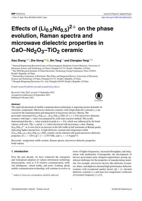 Effects Of Li0 5nd0 5 2 On The Phase Evolution Raman Spectra And Microwave Dielectric