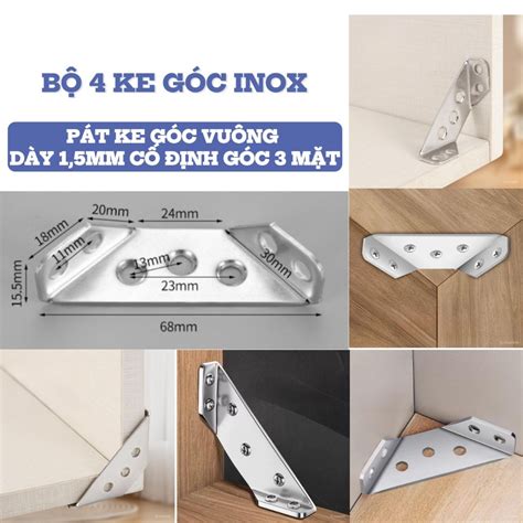 Bộ 4 Ke Góc Inox Pát Ke Góc Vuông Độ Dày 15mm Dùng Để Cố Định Góc
