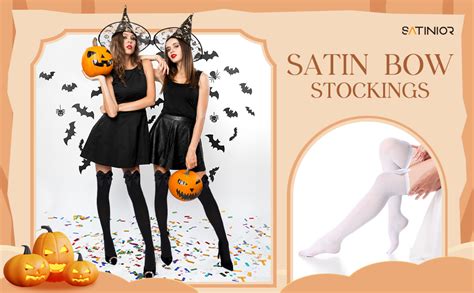 Satinior Knee High Socks With Bow White Stockings Black