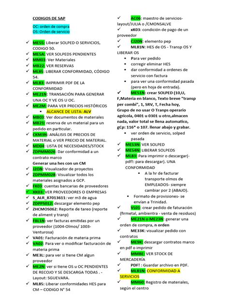 Codigos De Sap Pdf Informática