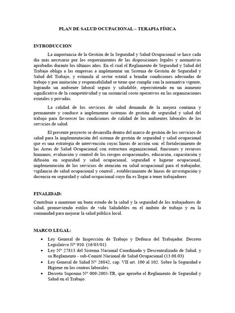 Plan De Salud Ocupacional Resumen Minsa Descargar Gratis Pdf