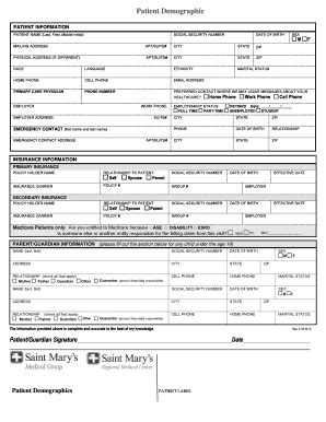 Fillable Online Patient Demographic PATIENT INFORMATION PATIENT NAME