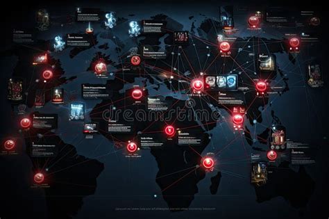 Screen With Network Topology And Threats Cyber Security Data Protection