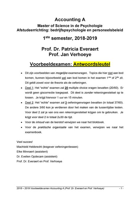 Proef Oefen Tentamen 14 Januari 2019 Vragen En Antwoorden Accounting