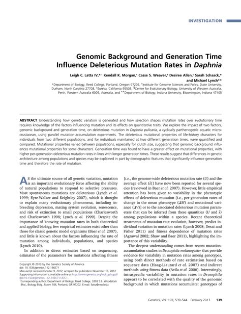 Pdf Genomic Background And Generation Time Influence Deleterious