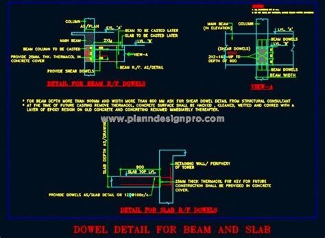 Beam And Slab Reinforcement Dowel Design Autocad Dwg