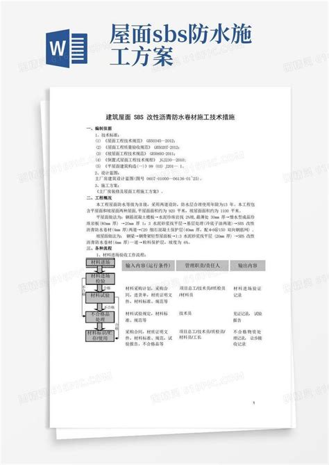 Sbs防水卷材屋面施工技术措施word模板免费下载编号z65aw3yrq图精灵