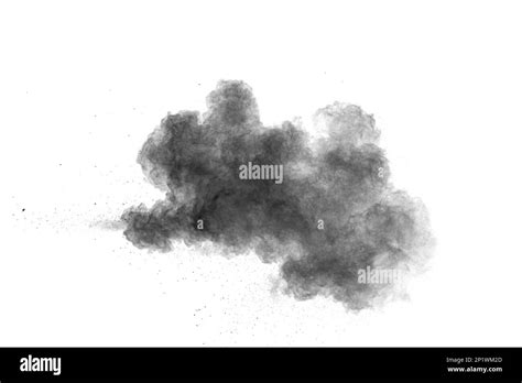 Black Powder Explosion Against White Background Charcoal Dust Particle