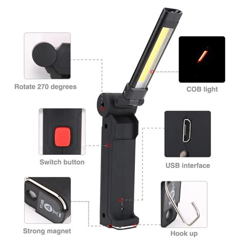 Usb Rechargeable Working Light Cobled Rechargeable Magnetic Torch