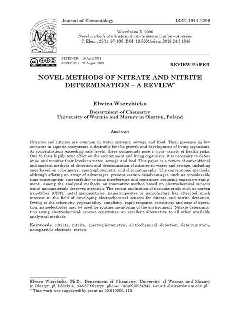 Novel Methods Of Nitrate And Nitrit Pdf Nitrate Carbon Nanotube