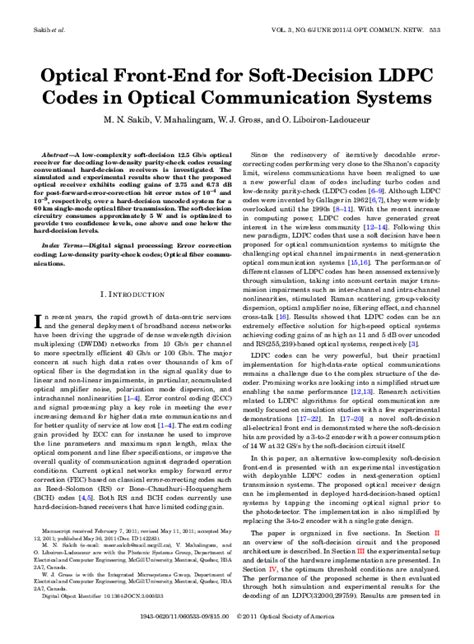 Pdf Optical Front End For Soft Decision Ldpc Codes In Optical