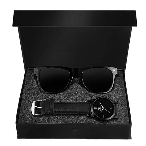 Black Dial Mens Watch And Wayfarer Sunglasses Combo For Men Pbn Time