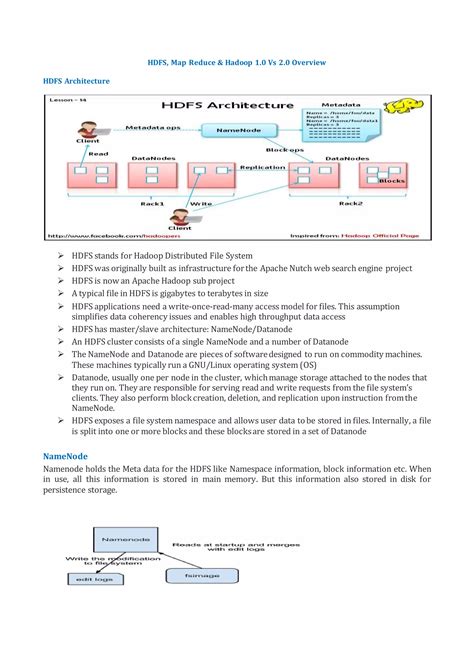 Hdfs Map Reduce And Hadoop 10 Vs 20 Overview Pdf