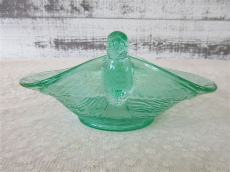 Hand Blown Vaseline Glass Flying Swallow Glass Serving Dish A