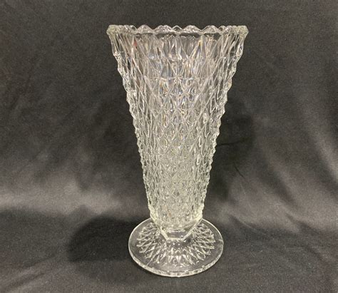 Indiana Glass Diamond Point 8 Vase Etsy