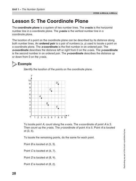 6th Grade Math Lesson Pdf Cartesian Coordinate System Analytic