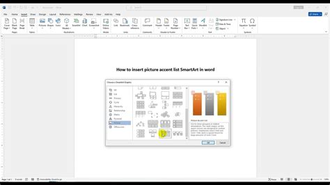 How To Insert Picture Accent List Smartart In Word Youtube