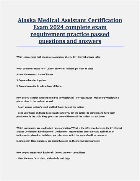 Alaska Medical Assistant Certification Exam 2024 Complete Exam