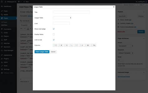 League Table Shortcode Wp Club Manager