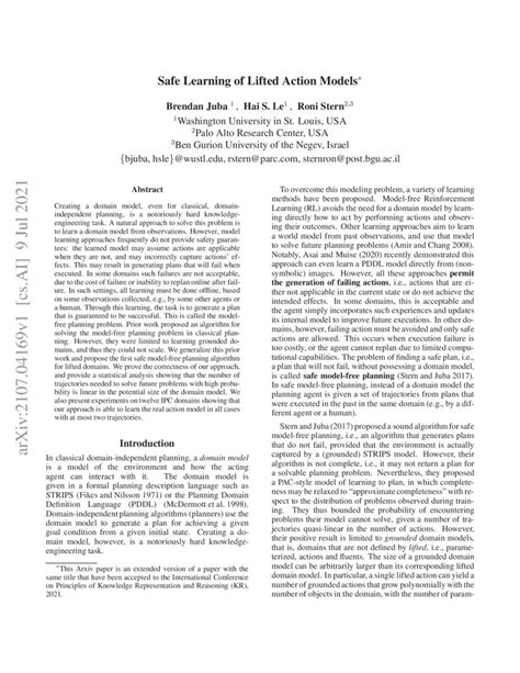 safe learning of lifted action models deepai