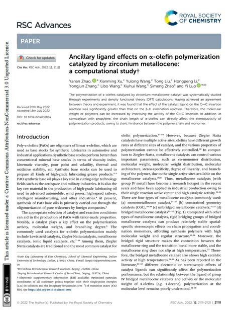 Pdf Ancillary Ligand Effects On α Olefin Polymerization Catalyzed By