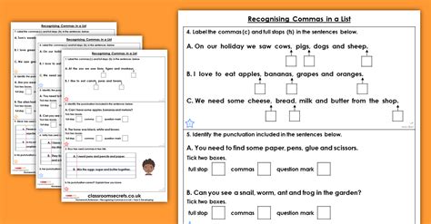 Year 2 Recognising Commas In A List Homework Extension Commas Classroom Secrets Classroom