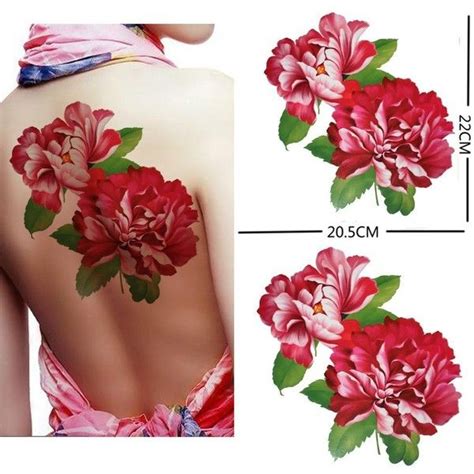 Extra Large Size Red Peony Flower Temporary Tattoos 866x807 Inches