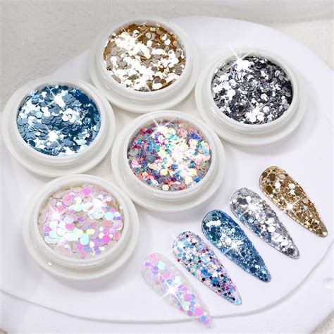 Badu Bg Сребристо сини масивни блестящи пайети за нокти Лазерни златисти сребърни люспи за нокти