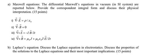 Solved A Maxwell Equations The Differential Maxwells
