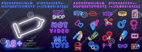 Sex Toys Neon Icons Vector Illustration Of Adult Shop Promotion Adult