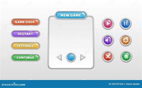 Game Menu Template Restart Settings Continue Gaming Interface Vector
