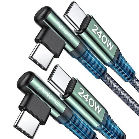2 Pack 66 Ainope Usb C To Usb C 240w Nylon Braided Cable Right Angle