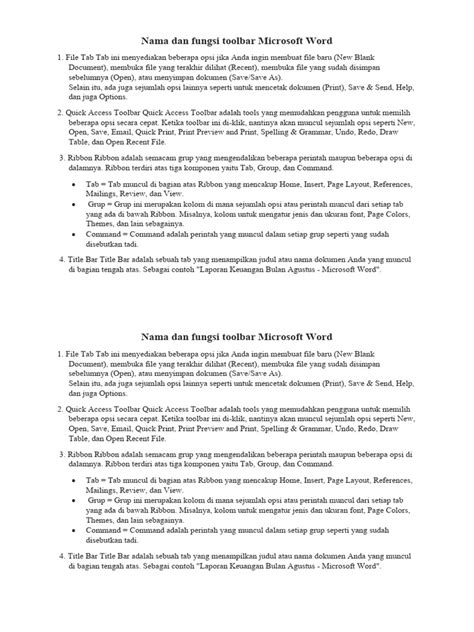 Nama Dan Fungsi Toolbar Microsoft Word Pdf Karier And Perkembangan
