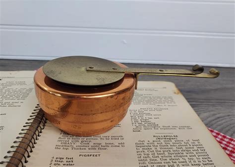 Small Copper Chaffing Dish With Solid Brass Lid And Handle Vintage Mcm