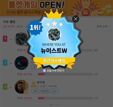 뉴이스트w 클릭스타워즈 가수랭킹 1위명예의 전당 재도전 네이트 연예
