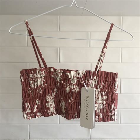 Shona Joy Floral Shirred Crop Top Size Au 6 Brand Depop
