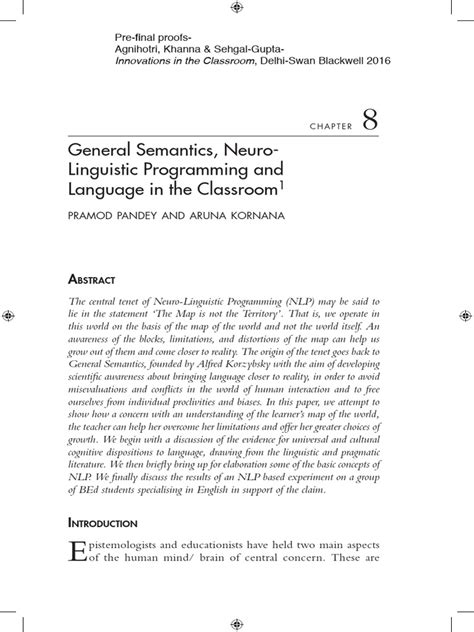 pandeyandkornana general semantics neuro linguistic prog pdf neuro