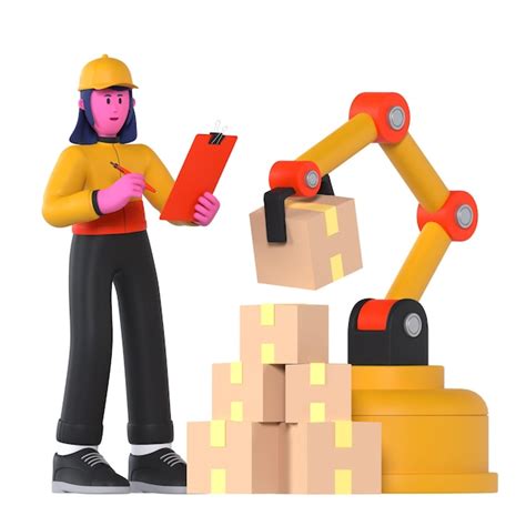 Premium Psd Girl Crane Arm Robot Delivery Package Shipment