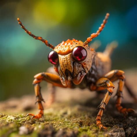 Premium Ai Image A Bug With Red Eyes And A Red Eye Is On A Tree Stump