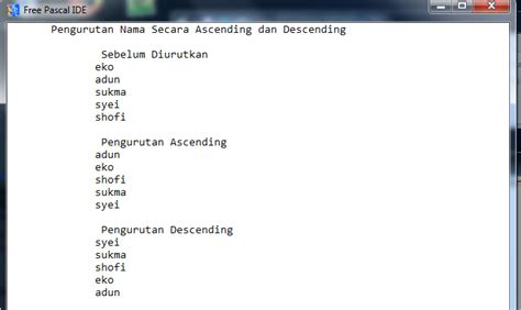 Mengurutkan Data String Dengan Metode Bubble Sort Secara Ascending Dan