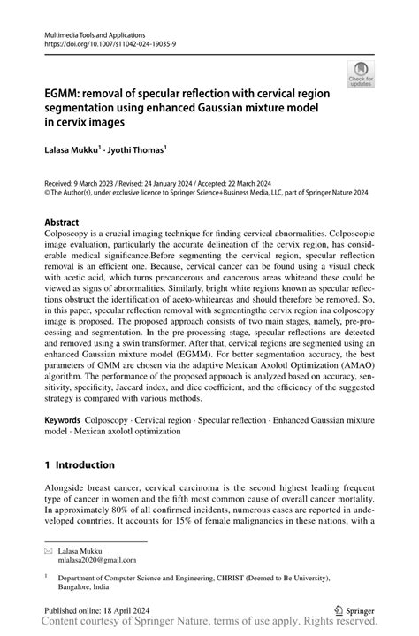 Egmm Removal Of Specular Reflection With Cervical Region Segmentation Using Enhanced Gaussian