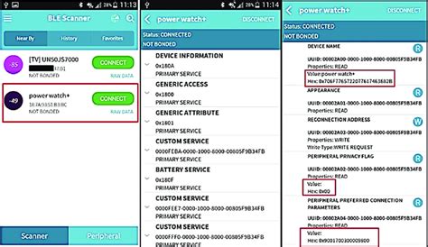ble scanner app accessing data published by the power watch smart