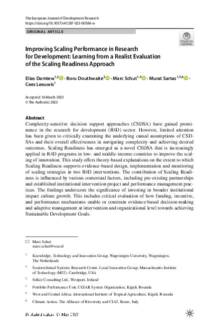 Pdf Improving Scaling Performance In Research For Development Learning From A Realist