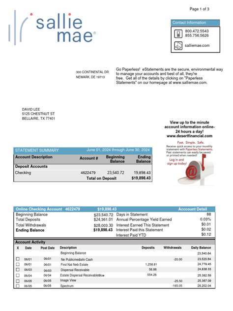 Sallie Mae Bank Statement Pdf Transaction Account Private Sector