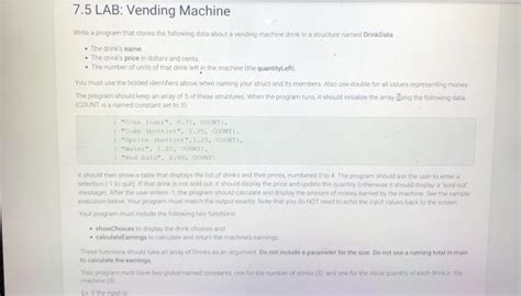 solved 7 5 lab vending machine write a program that stores